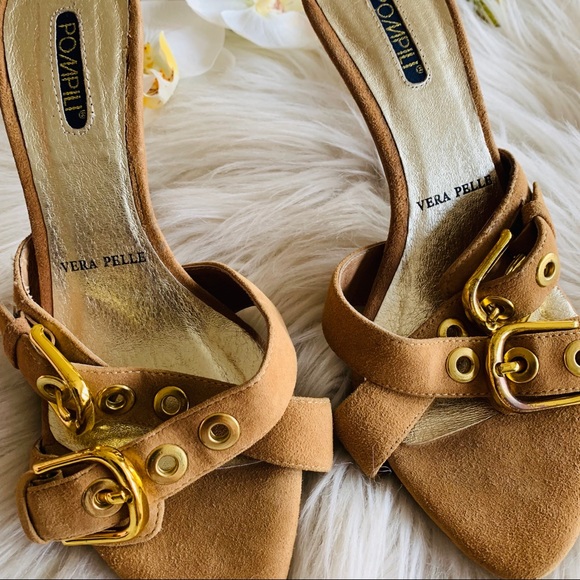 Pompili | Shoes | Pompili Vera Pelle Brown Tan Leather Upper Sandals ...